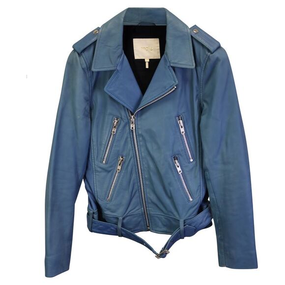 Maje | Jackets & Coats | Maje Biker Jacket In Blue Leather | Poshmark